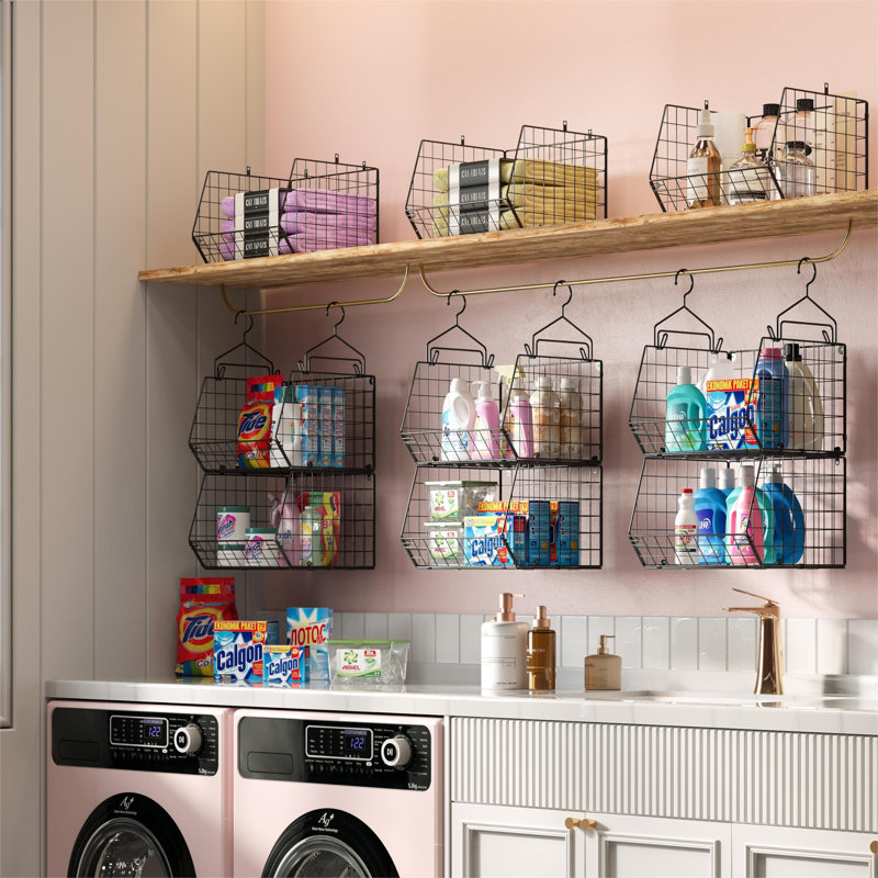 5 Tier Closet Hanging Organizer Clothes Hanging Shelves With 4 Hanging Hooks 5 S Hooks Wire Storage Basket Bins